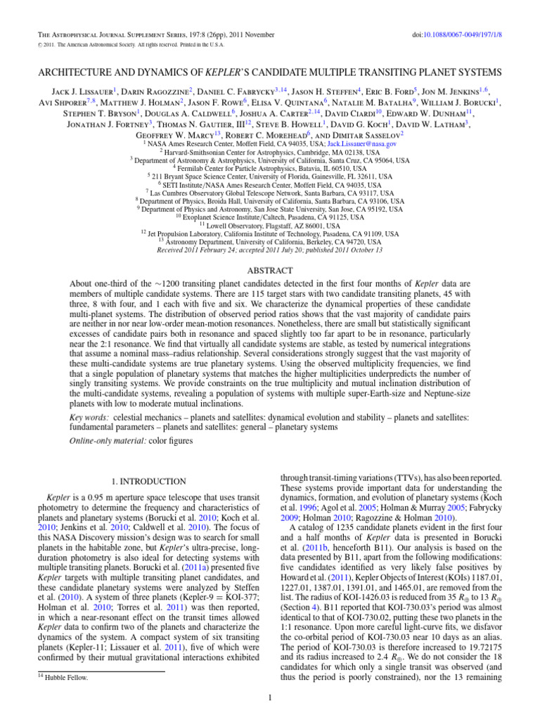 Lissauer 2011 ApJS 197 8 | PDF | Exoplanet | Planets