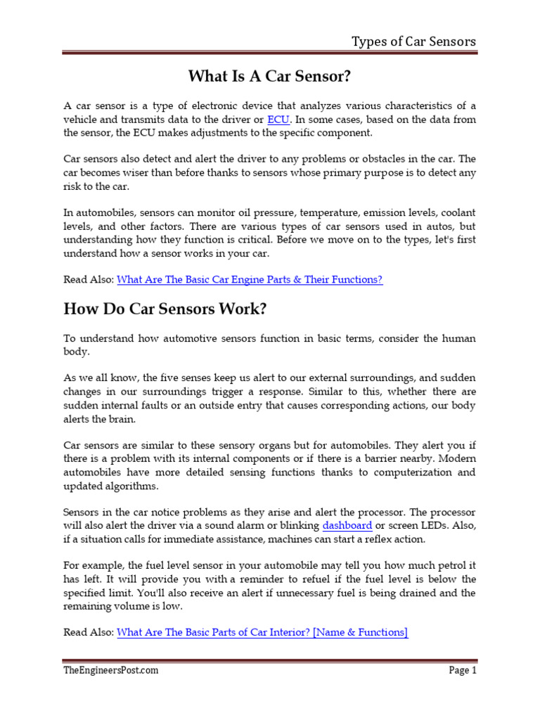 Car Sensors | PDF | Internal Combustion Engine | Throttle