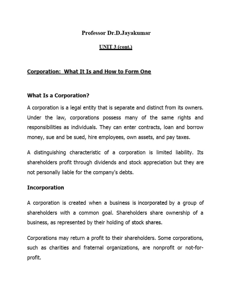 unit 3 Corporation 1 | PDF | Limited Liability Company | Corporations