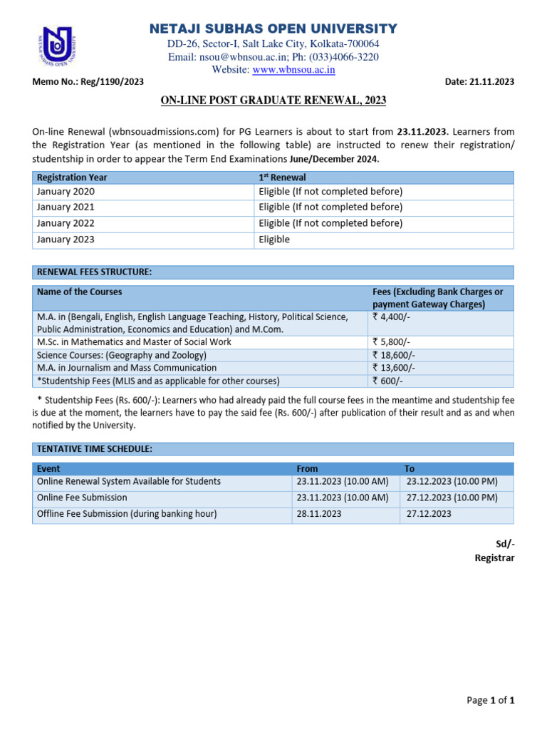 PG Renewal 2023 Notification | PDF | Online And Offline