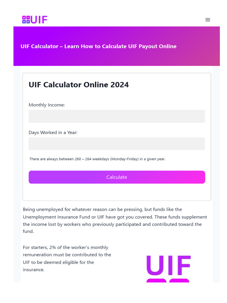 UIF Calculator - Learn How To Calculate UIF Payout Online | PDF ...