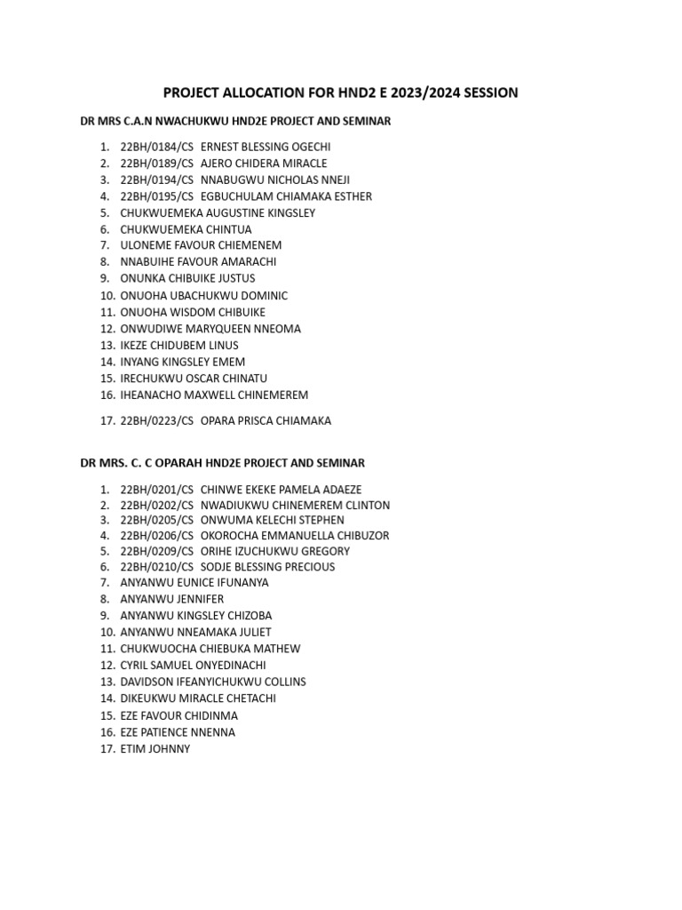 22BH Project Allocation | PDF