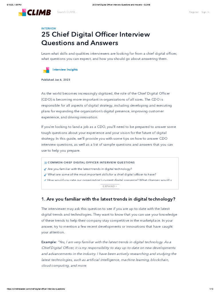 25 Chief Digital Officer Interview Questions and Answers - CLIMB | PDF ...