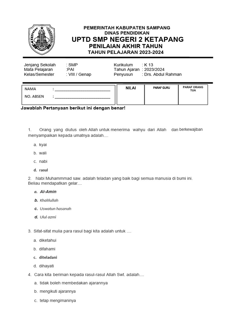 Soal Pat Pai Kelas 8 Ok | PDF