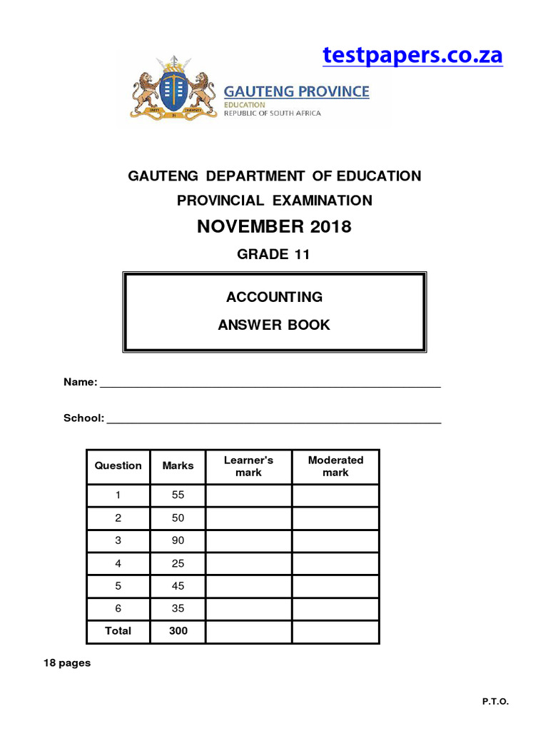 Gr11 Acc November 2018 Question Paper Answer Book | PDF | Book Value | Depreciation
