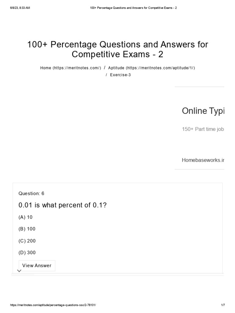 100+ Percentage Questions and Answers For Competitive Exams - 2 | PDF ...