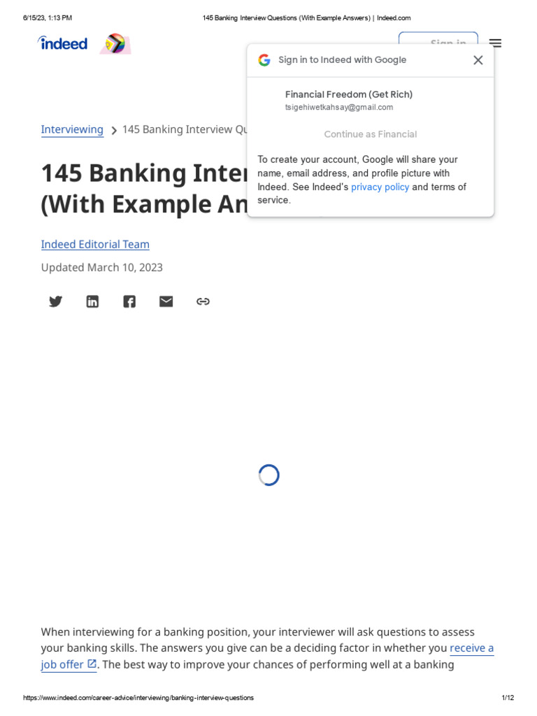145 Banking Interview Questions (With Example Answers) _ Indeed.com ...