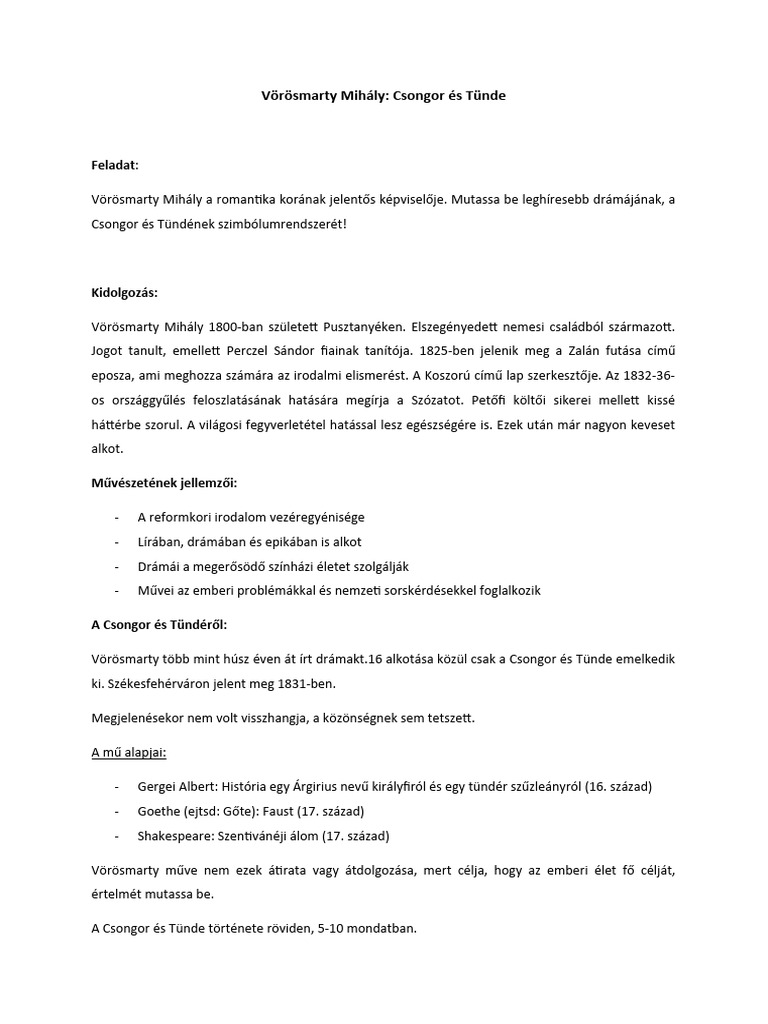 Vörösmarty Mihály Csongor És Tünde | PDF