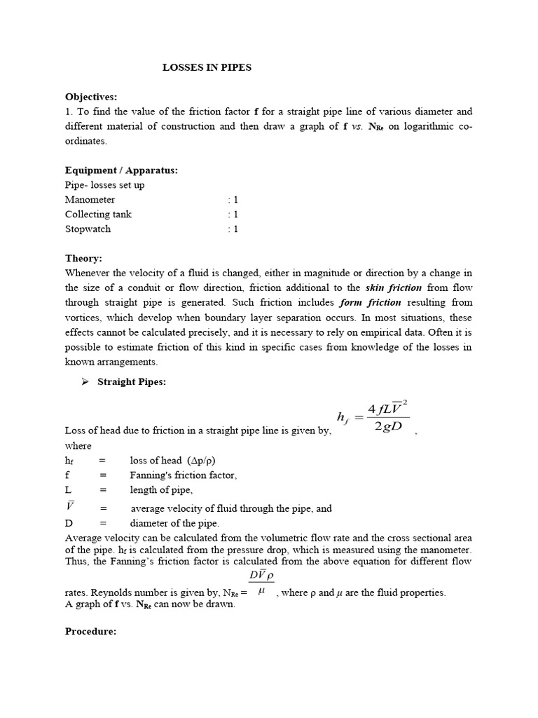 2b Losses in Pipes | PDF | Metrology | Physical Phenomena