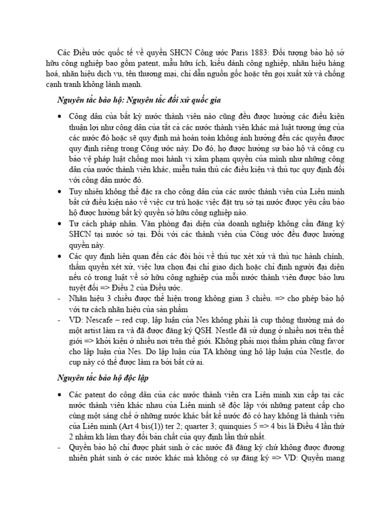 Các Điều ước quốc tế về quyền SHCN Công ước Paris 1883 | PDF