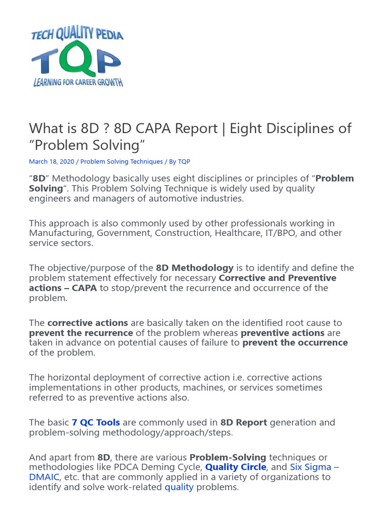 Understanding 8D Problem Solving Methodology | PDF | Six Sigma ...