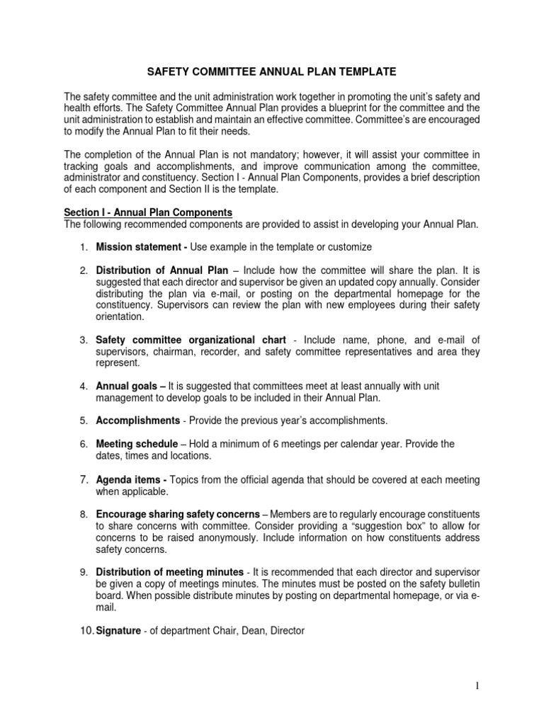Safety Committee Annual Plan Template | PDF | Occupational Safety And ...