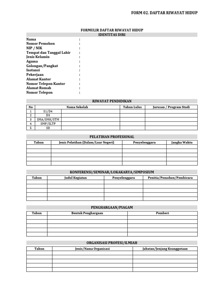 Formulir Daftar Riwayat Hidup Lengkap | PDF