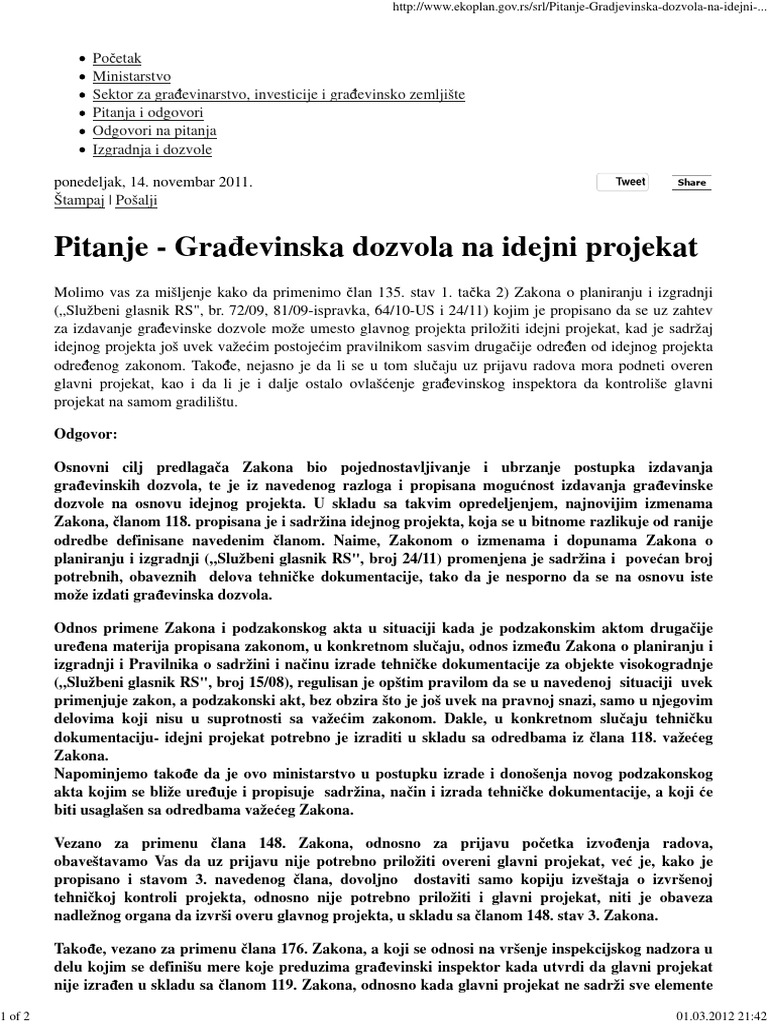 Gradjevinska Dozvola Na Idejni Projekat | PDF