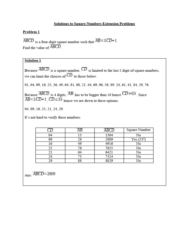 4. Square Numbers (Solutions to Extension Problems) | Download Free PDF ...