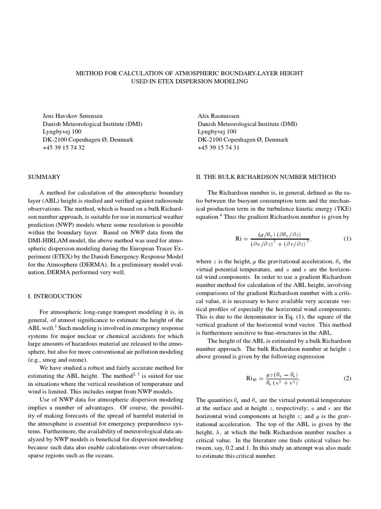 Atm Boundary Layer Calculation | PDF | Numerical Weather Prediction | Sky