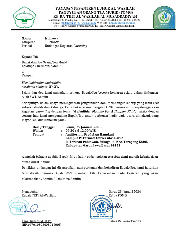 Undangan Parenting "A Healthier Mommy" | PDF