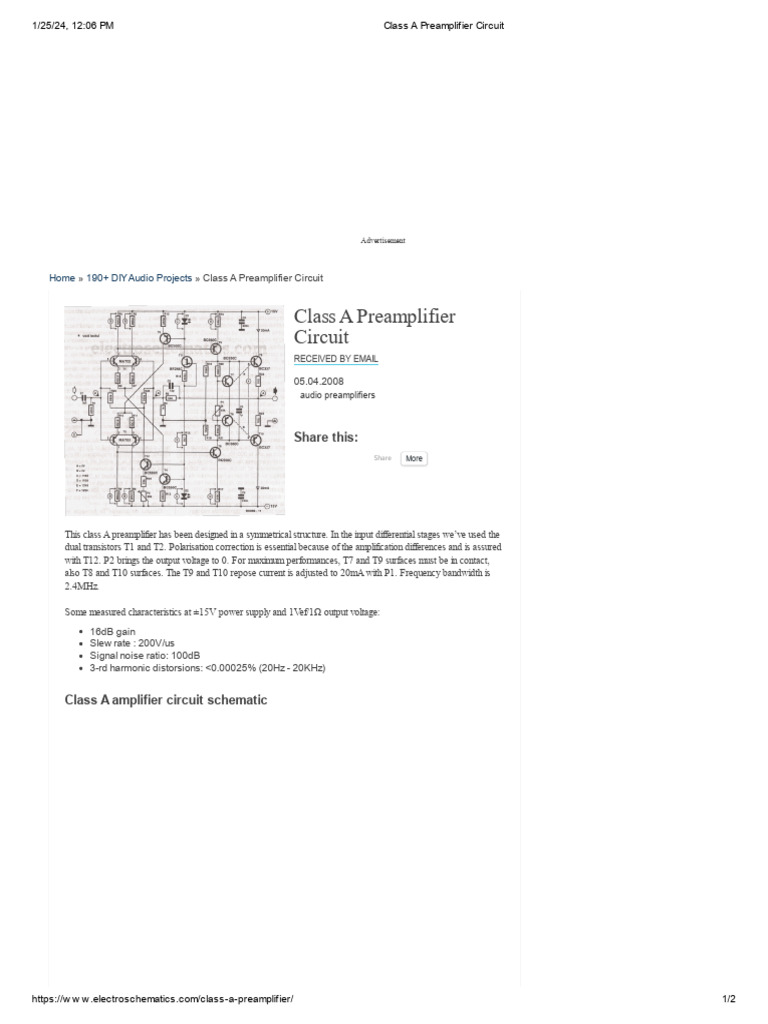 MAT Class A Preamplifier Circuit | PDF