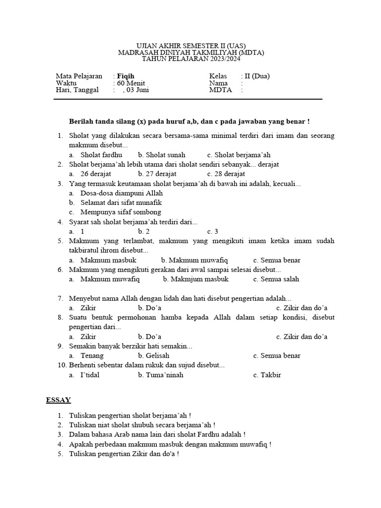 Soal Ujian Mdta Semester II | PDF