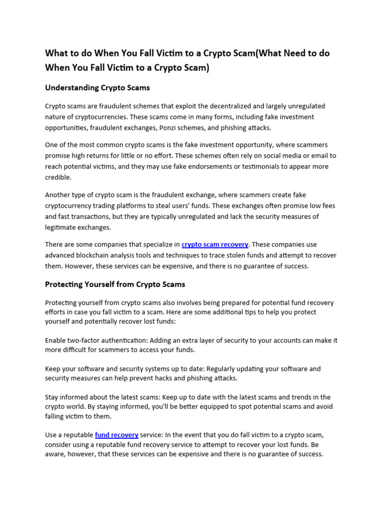 What To Do When You Fall Victim To A Crypto Scam | PDF | Cryptocurrency ...
