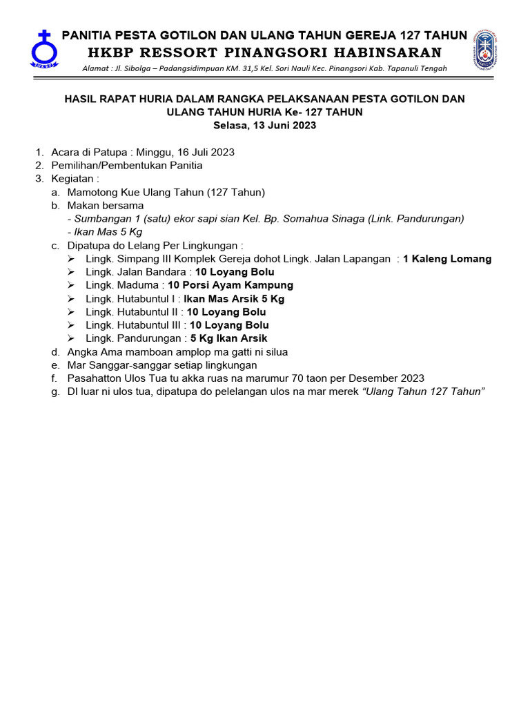 Panitia Pesta Gotilon Dan Ulang Tahun Gereja 127 Tahun | PDF | Memasak ...