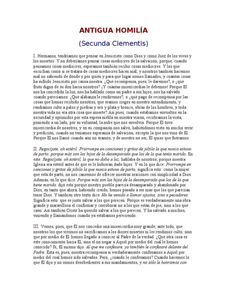 Antigua Homilia - Secunda Clementis | PDF | Religión y espiritualidad