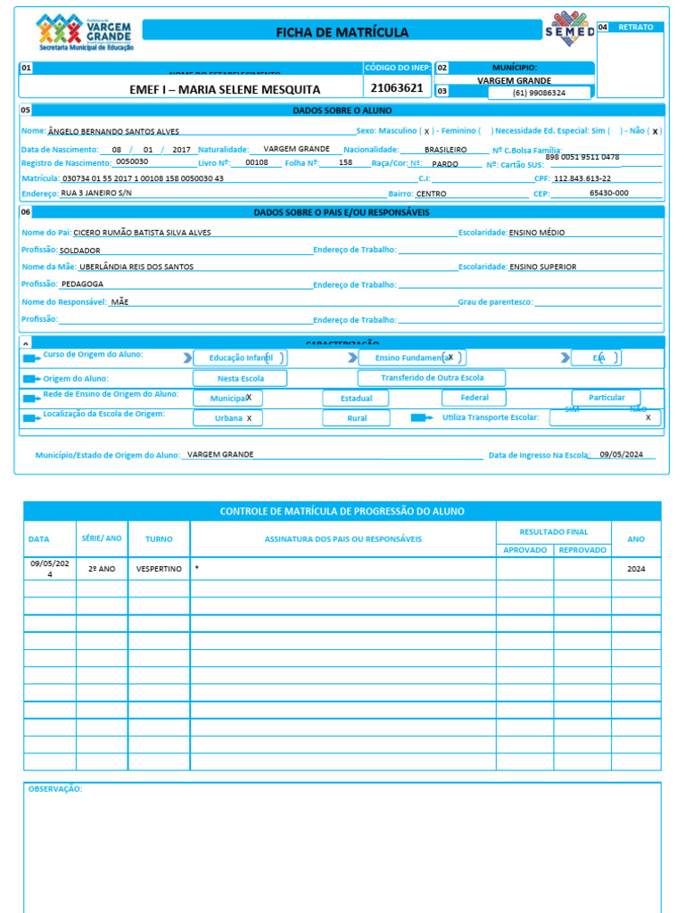 Ficha de Matrícula Angêlo | PDF | Brasil
