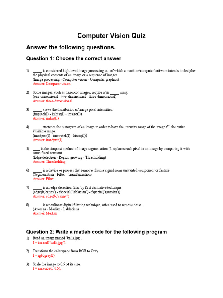 Computer Vision Section Questions.docx | PDF | Computer Vision | Signal Processing