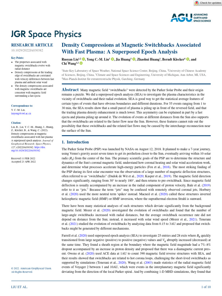 Magnetic Switchbacks and Plasma Dynamics | PDF | Solar Wind | Sun