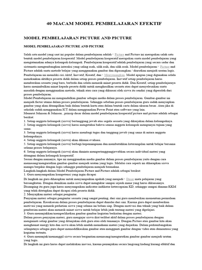 40 Macam Model Pembelajaran Efektif Andr | PDF | Karier & Perkembangan ...