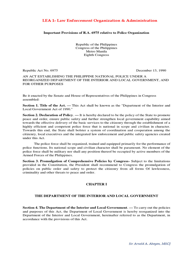 Ra 6975 | PDF | Police | Inspector