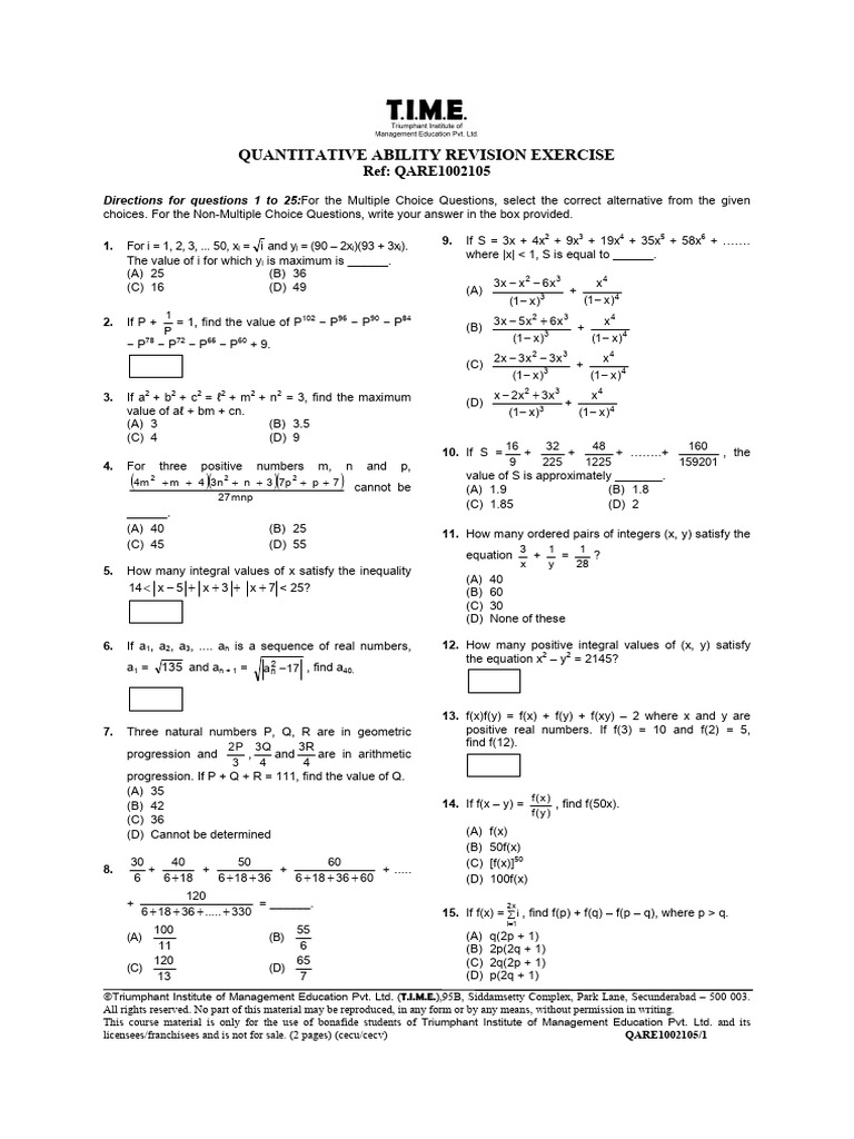 Quantitative Ability Revision Exercise Part 5 | PDF Quantitative Ability Revision Exercise Part 5 | PDF