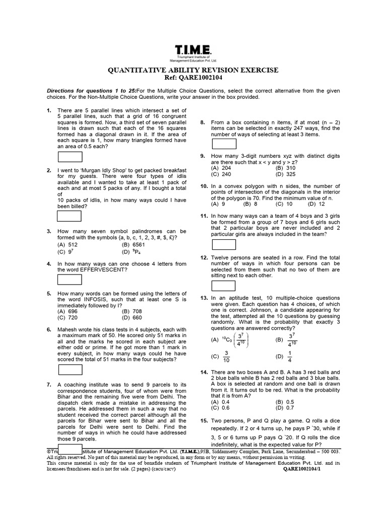 QUANTITATIVE ABILITY REVISION EXERCISE PART 4 | PDF | Mathematics