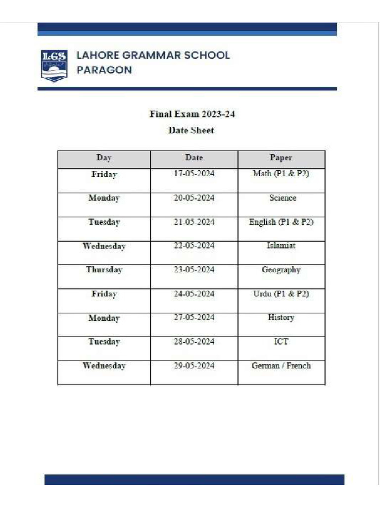 Final Exam 2023-24 Date Sheet | PDF