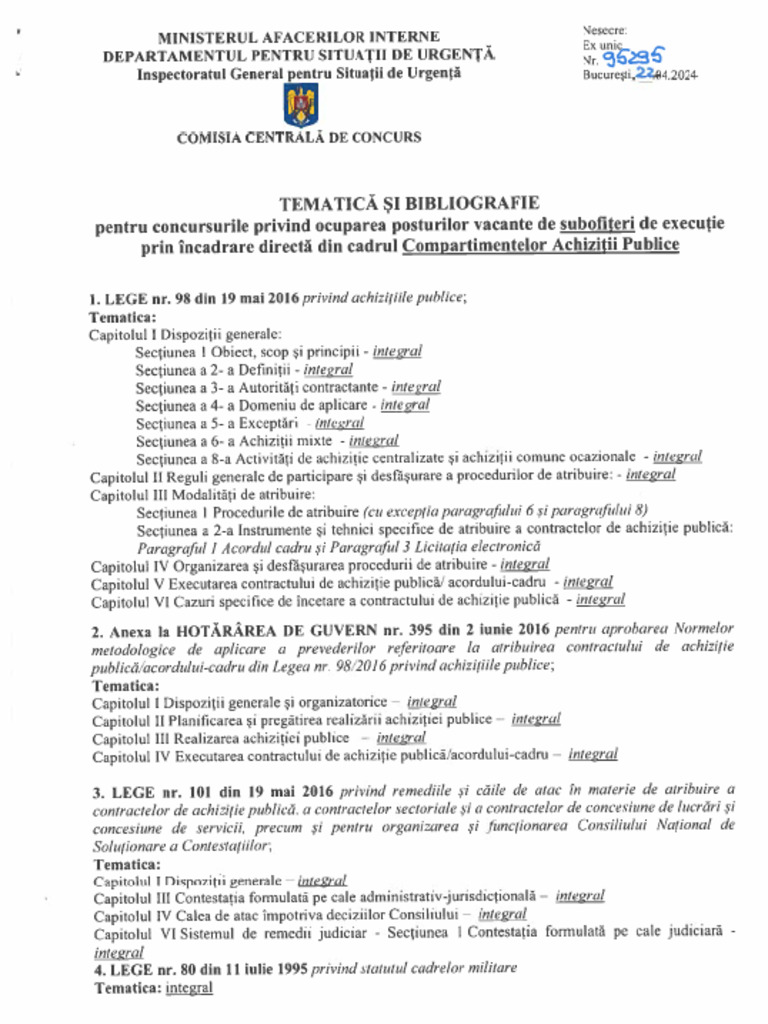 Tematica Si Bibliografie - Subofiter-Compartiment Achizitii Publice | PDF