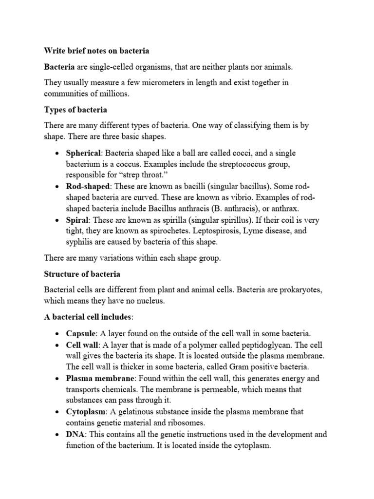 Brief Notes On Bacteria | PDF | Bacteria | Cell (Biology)