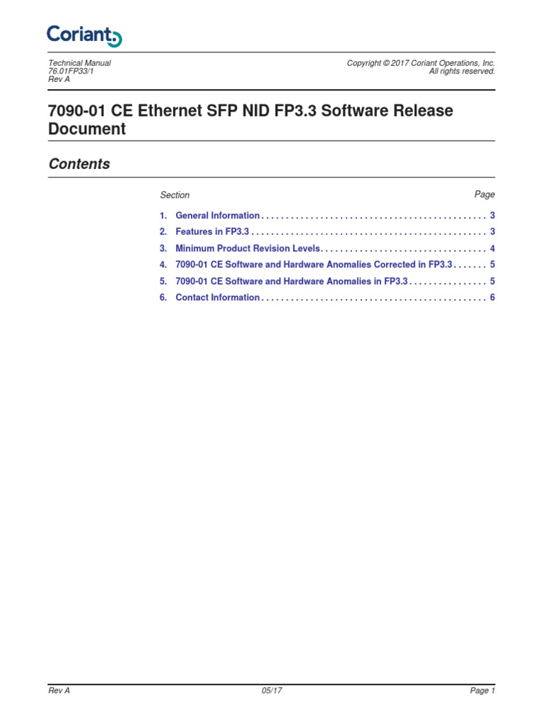 7090-01 CE Ethernet SFP NID FP3.3 Software Release Document: Section | PDF | Telecommunications ...