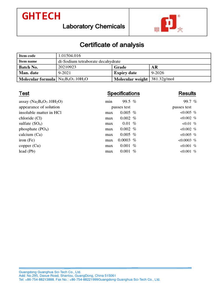 Disodium Tetraborate Dodecahydrate | PDF