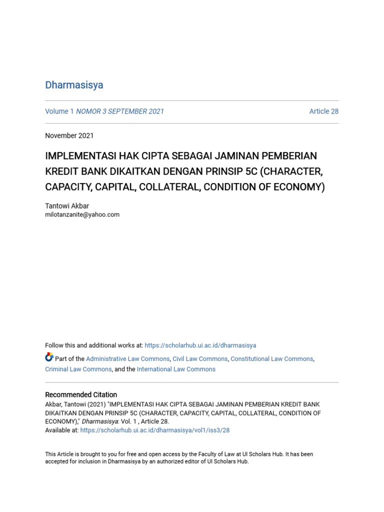 Implementasi Hak Cipta Sebagai Jaminan Pemberian Kredit Bank Dika | PDF