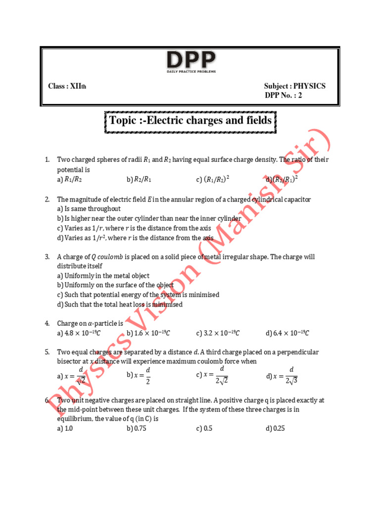 Electric Charge and Fields Dpp2 | PDF | Capacitor | Capacitance