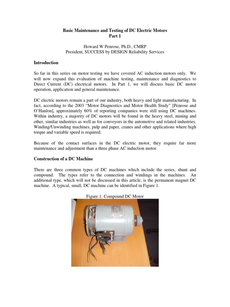 Basic Maintenance and Testing of DC Electric Motors 1 | PDF | Electric ...