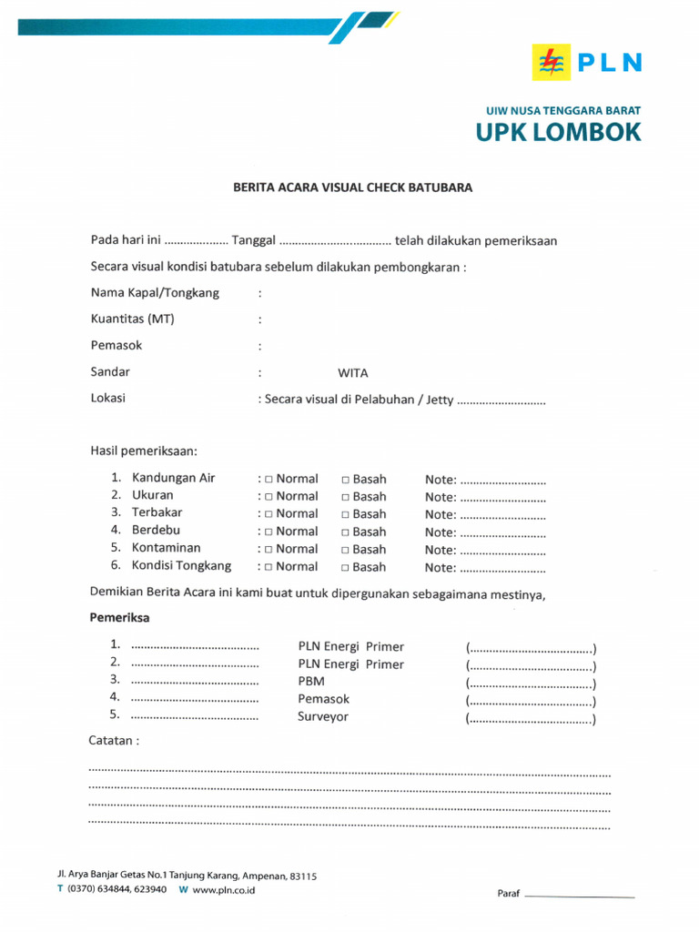 BA Visual Check Batubara | PDF