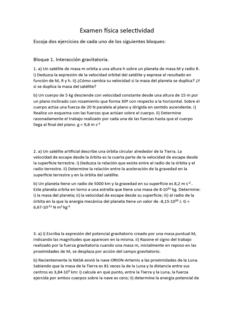Examenfsicaselectividad | PDF | Orbita | Masa