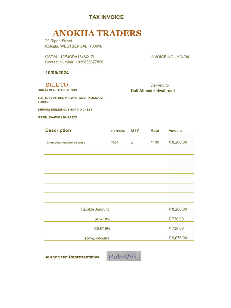 Tax Invoice for Toughened Glass | PDF