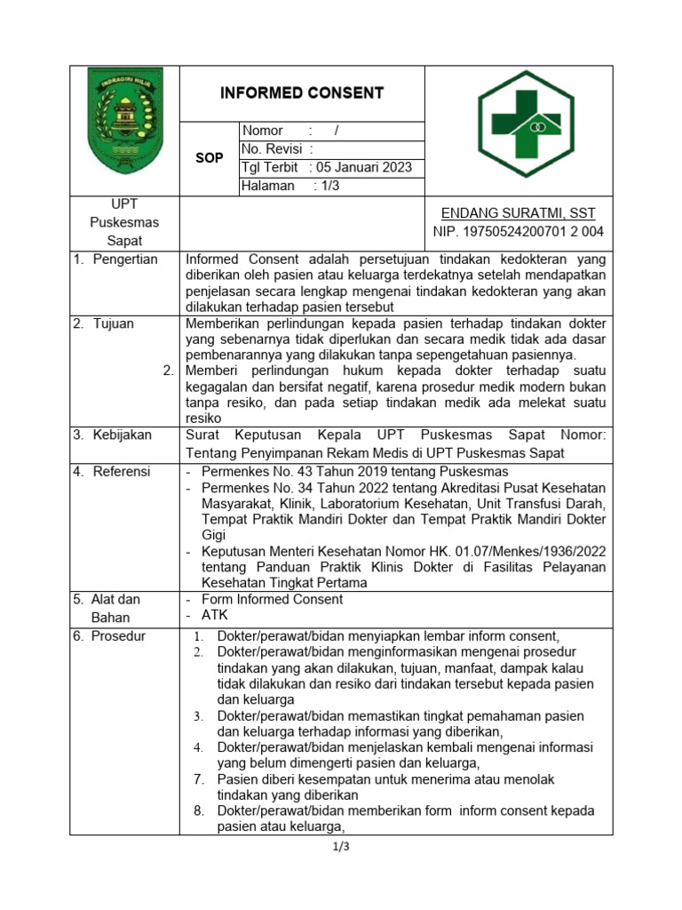SOP Informed Consent Puskesmas | PDF