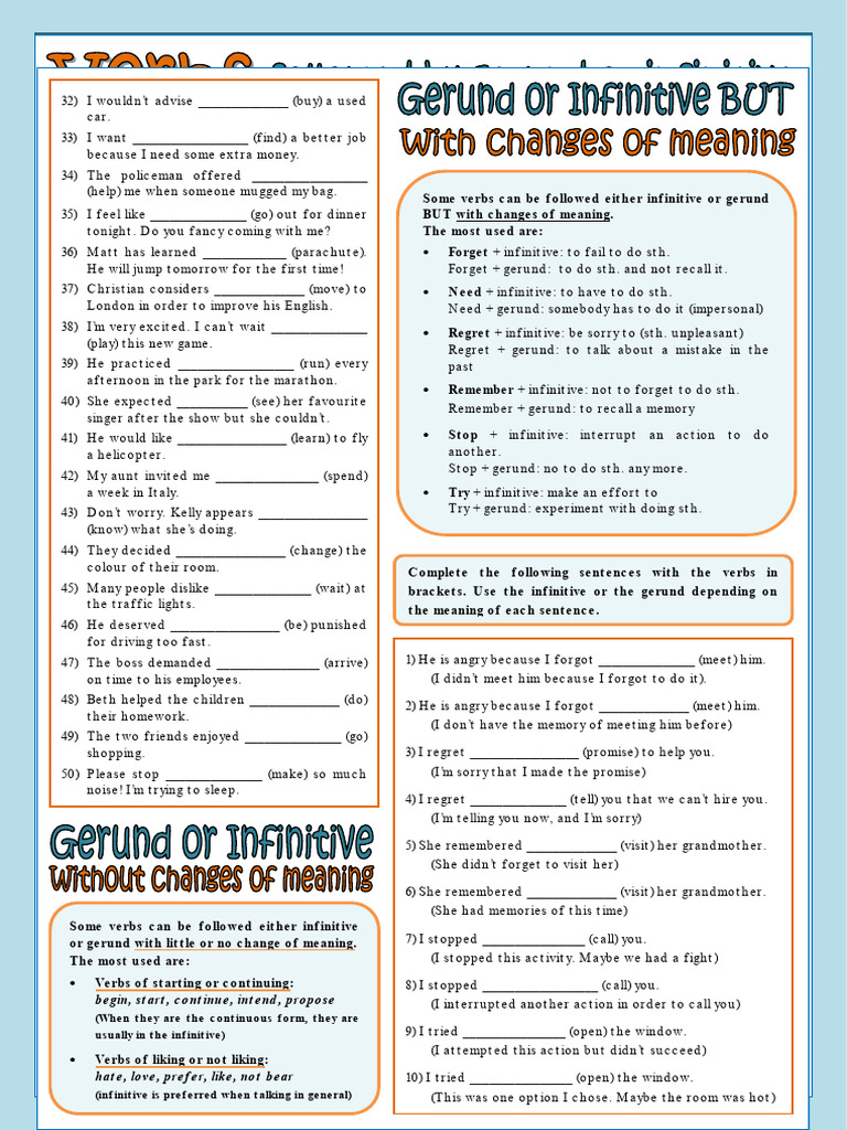 Gerunds and Infinitives: Verb Usage Guide | PDF | Linguistic Typology ...