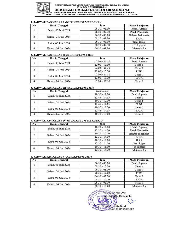 Jadwal PAS Semester 2 - 2023 - 2024 | PDF