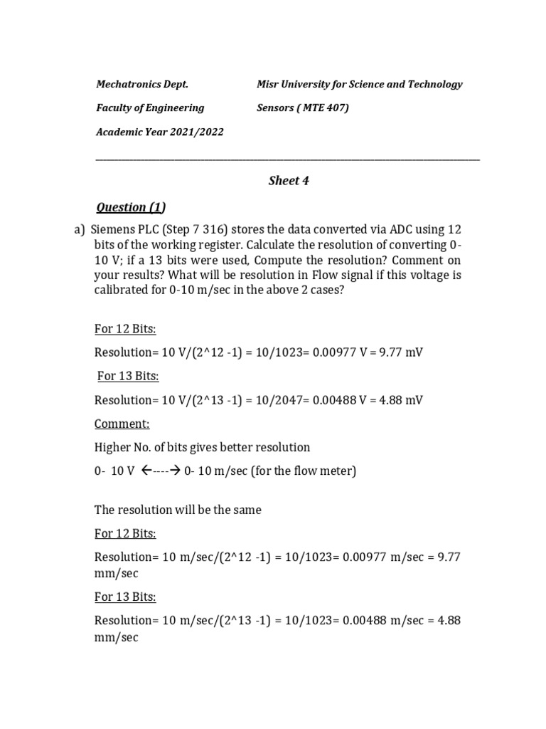 sensors Sheet 4 2022 | PDF | Applied And Interdisciplinary Physics | Measuring Instrument