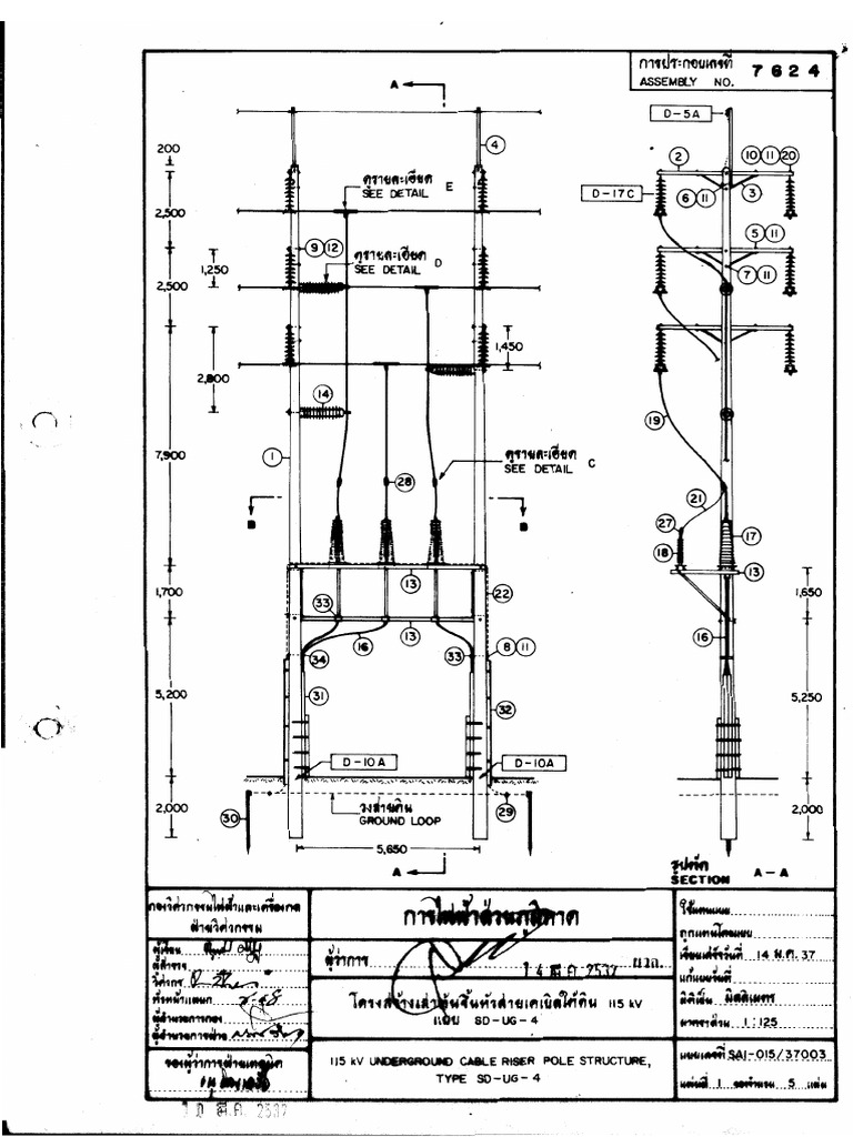 7624 โครงสร้างเสาต้นขึ้นหัวสายเคเบิลใต้ดิน 115 kV แบบ SD-UG-4 115 kV ...
