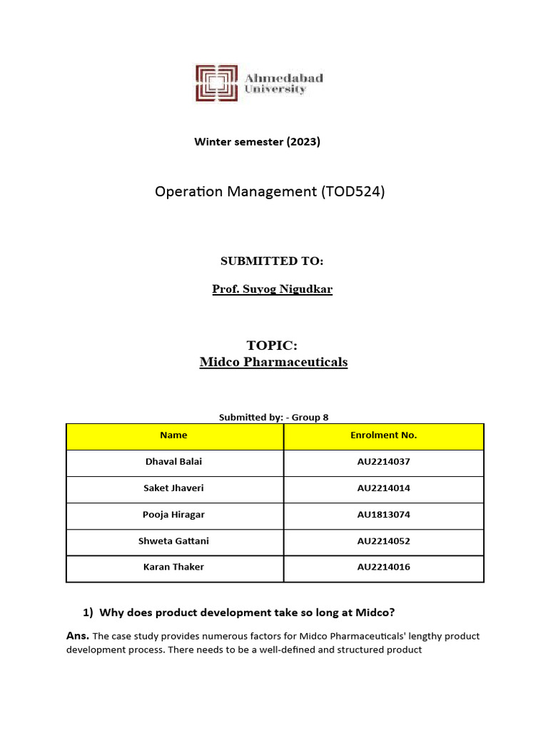 Group 8 TOD524 Midco Pharmaceuticals | PDF | Business | Finance & Money Management